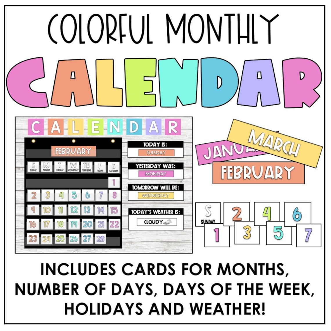 Colorful Monthly Calendar Cards - Etsy