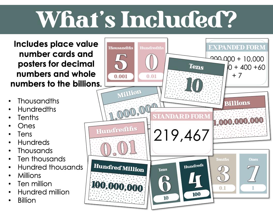 Boho Bliss Place Value Posters | Thousandths to Billion | Decimals ...