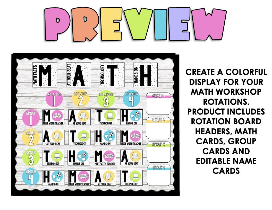 Colorful Math Workshop Rotation Board | Editable | Math Centers - Etsy