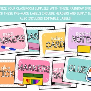 Editable Supply Bin Labels | Classroom Supplies | Rainbow Sprinkles - Etsy