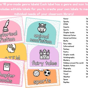 Editable Genre Labels | Classroom Library | Rainbow Sprinkles - Etsy