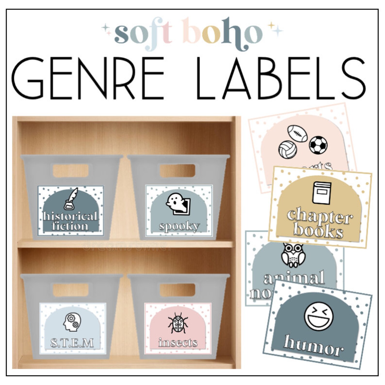 Editable Genre Labels | Classroom Library | Soft Boho - Etsy