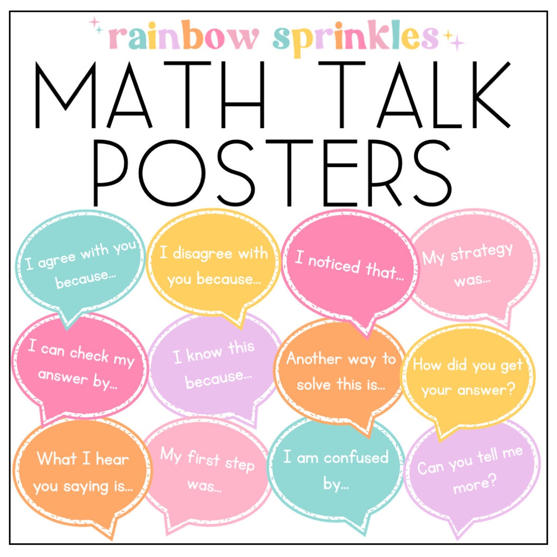 Rainbow Sprinkle Math Talk Posters | Sentence Stems | Number Talks - Etsy