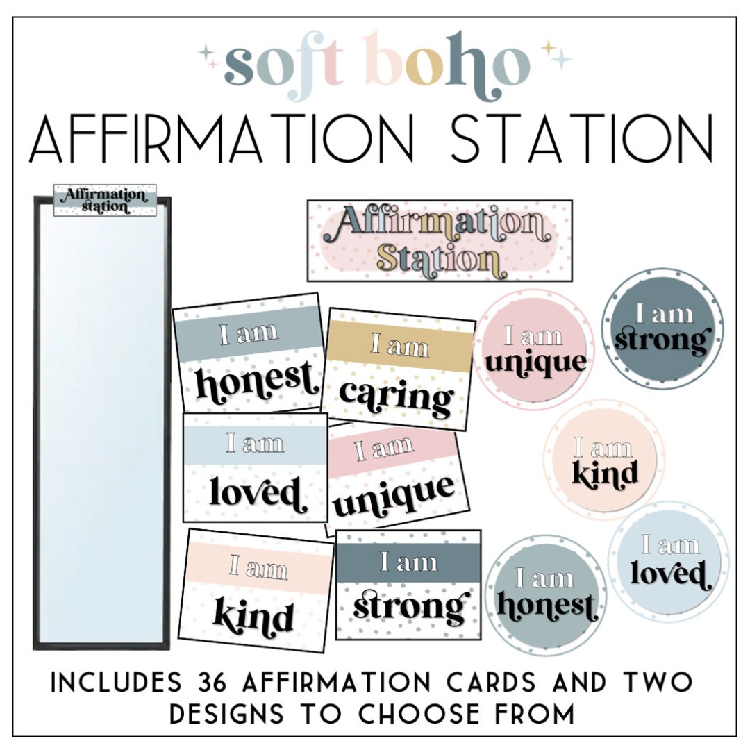 Affirmation Station Header and Cards | Soft Boho - Etsy