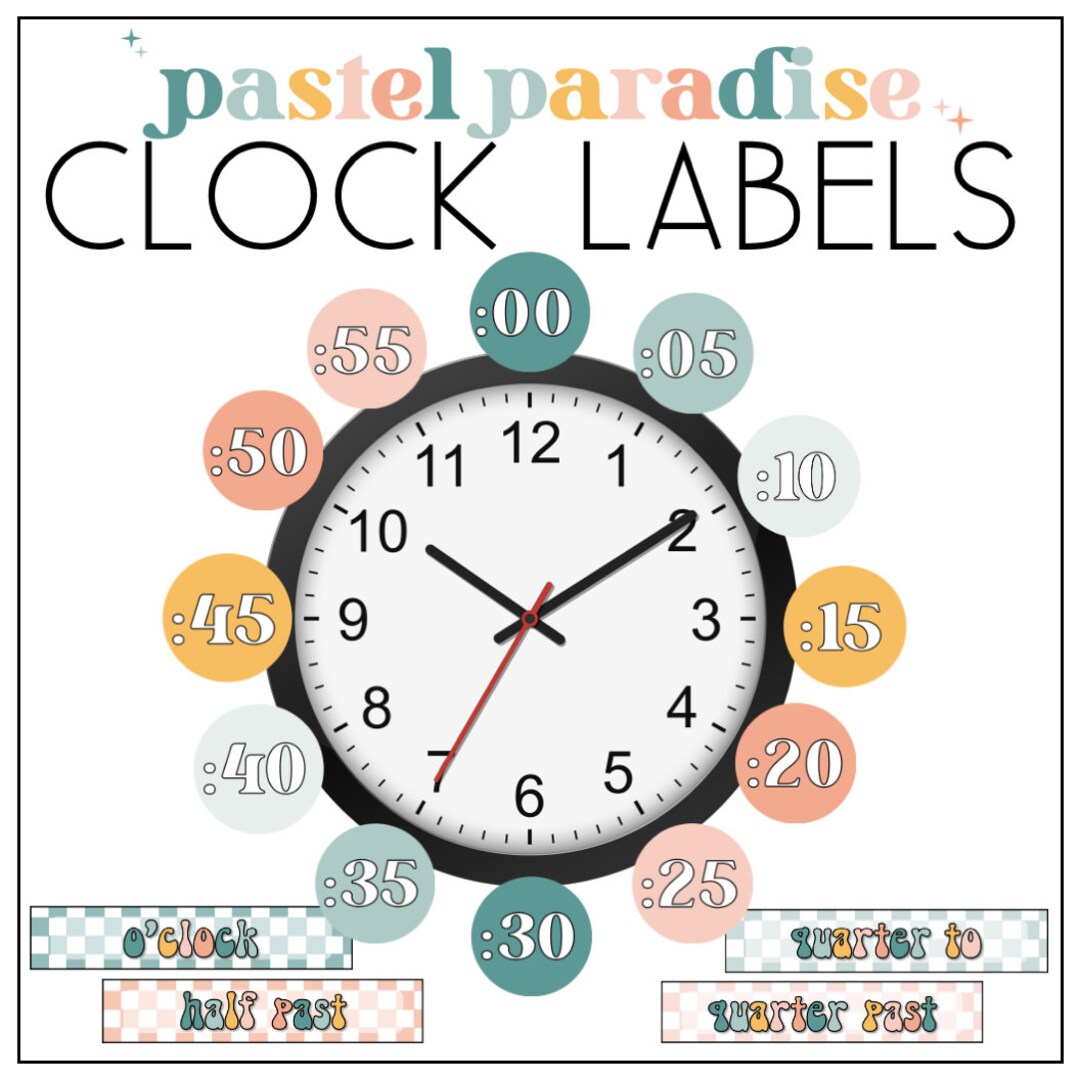 Pastel Clock Labels | 5 Minute Intervals | Pastel Paradise - Etsy