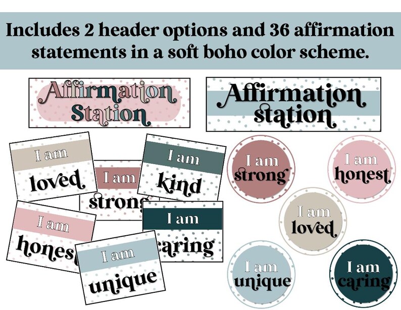 Affirmation Station Header and Cards | Boho Bliss - Etsy