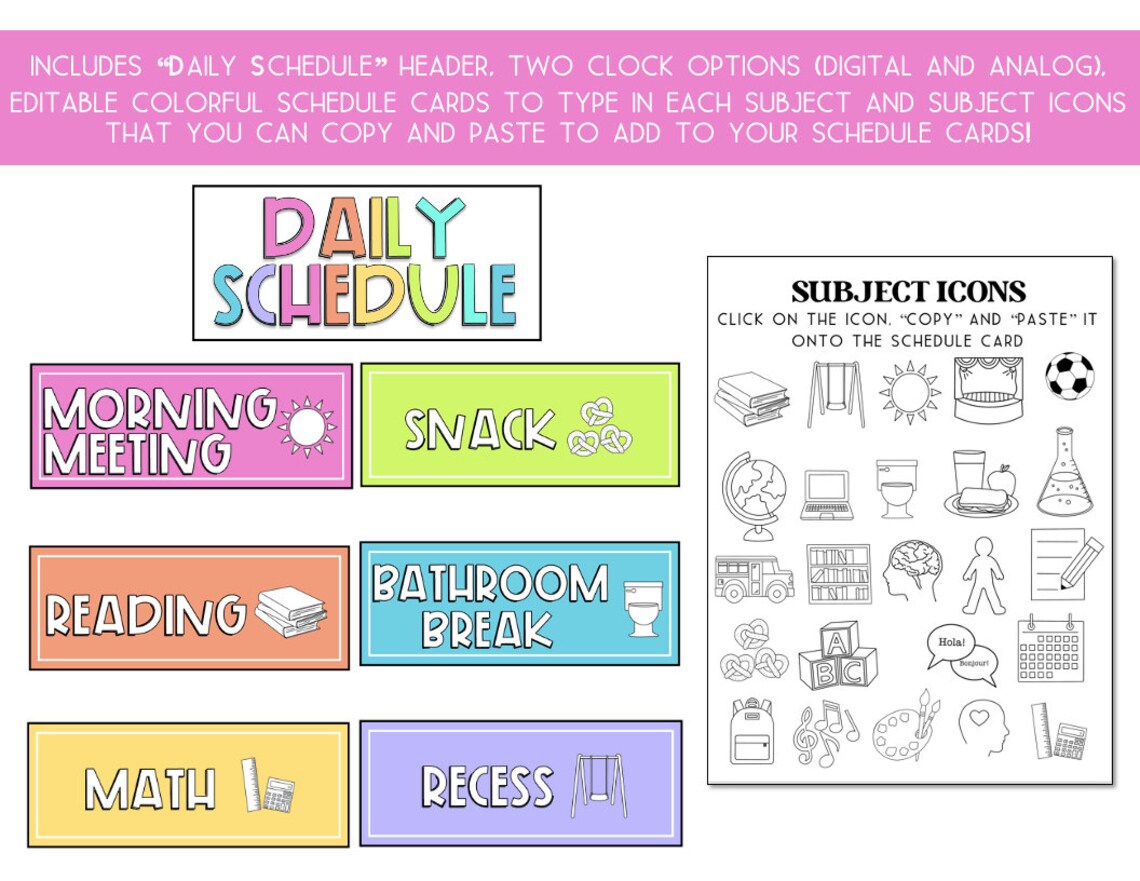 EDITABLE Colorful Daily Schedule Cards | Daily Agenda - Etsy