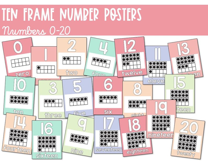 Bright Pastel Number Posters | 0-20 | Ten Frames - Etsy