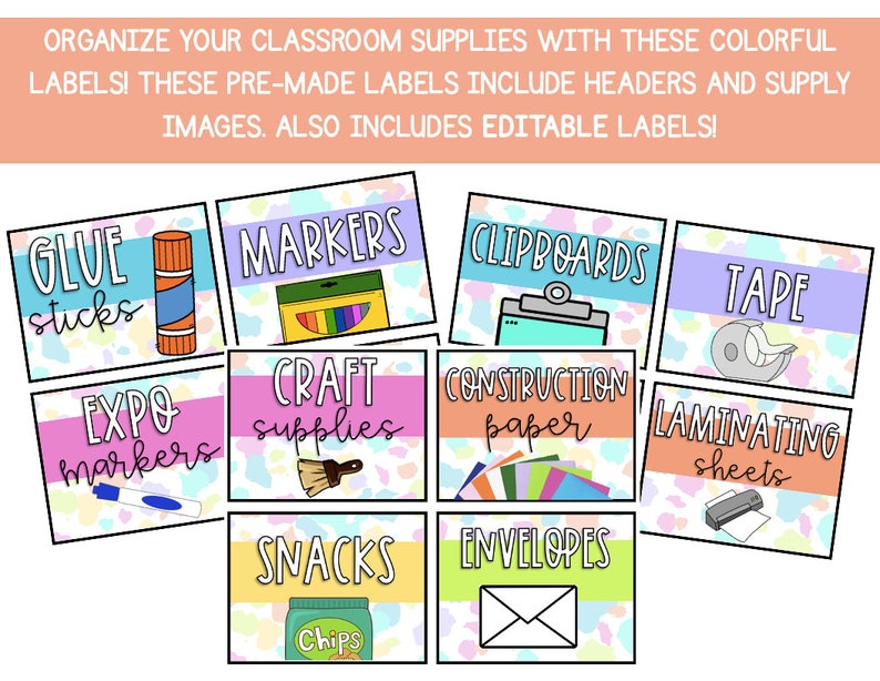 Editable Colorful Supply Bin Labels - Classroom Supplies - Etsy