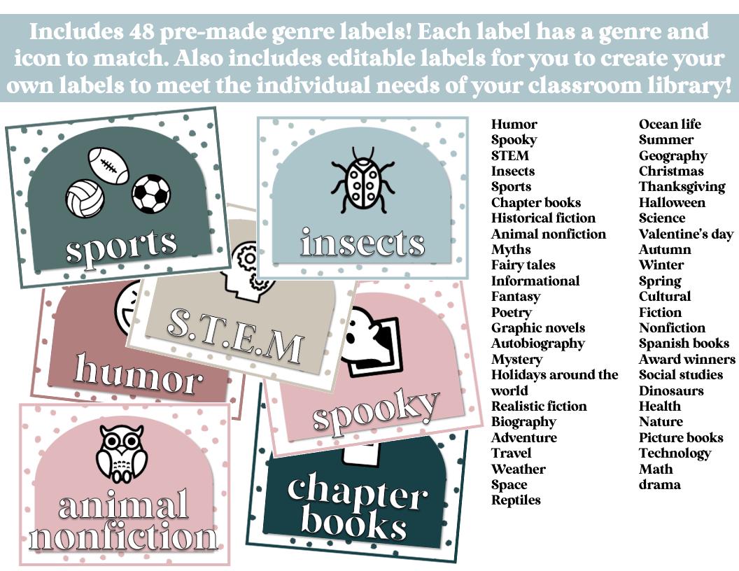 Editable Genre Labels | Classroom Library | Boho Bliss - Etsy