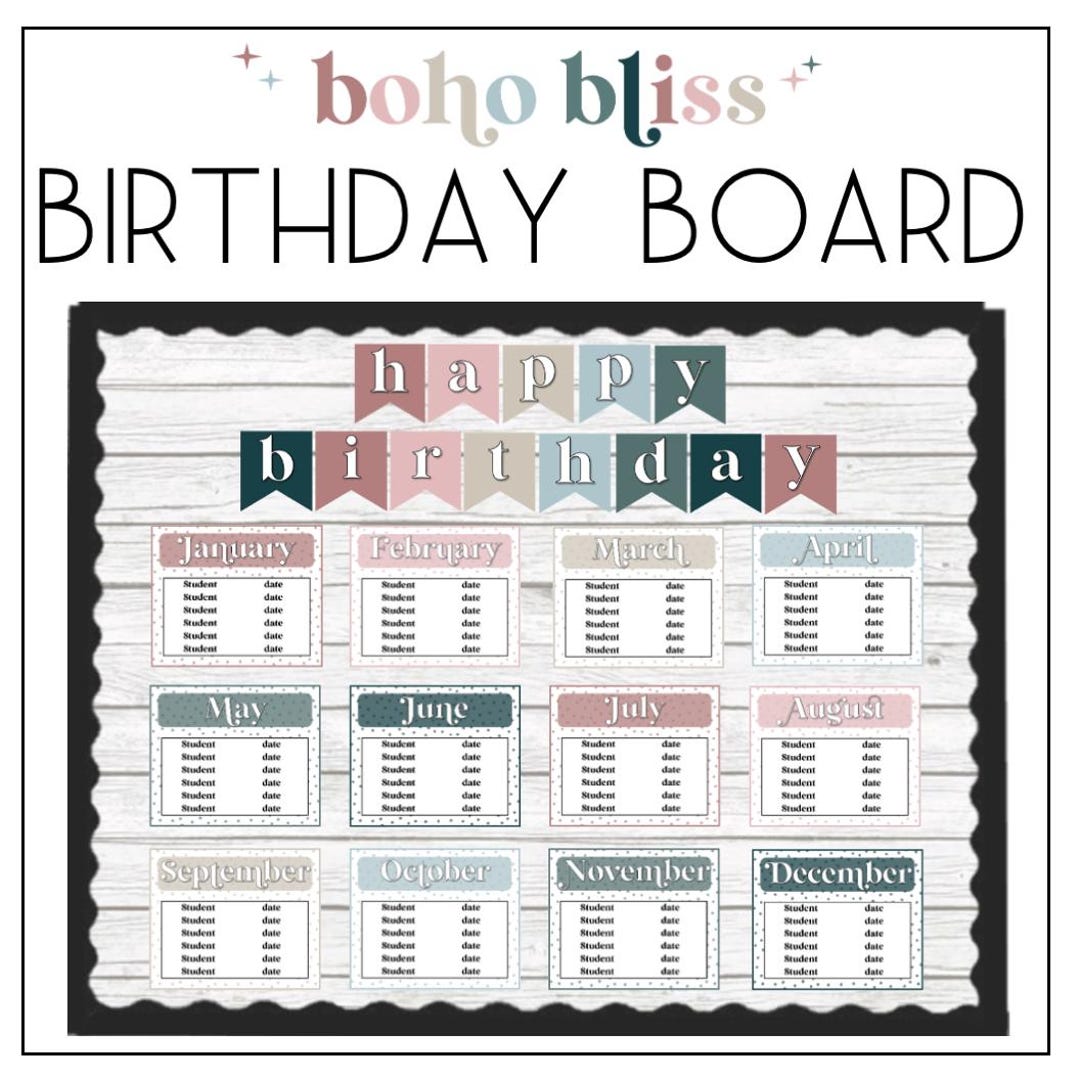 Editable Birthday Board Display | Boho Bliss | Classroom Decor - Etsy