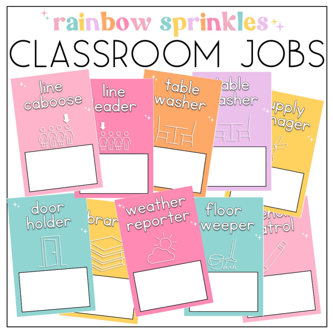 Rainbow Student Classroom Jobs Posters | Rainbow Sprinkles - Etsy