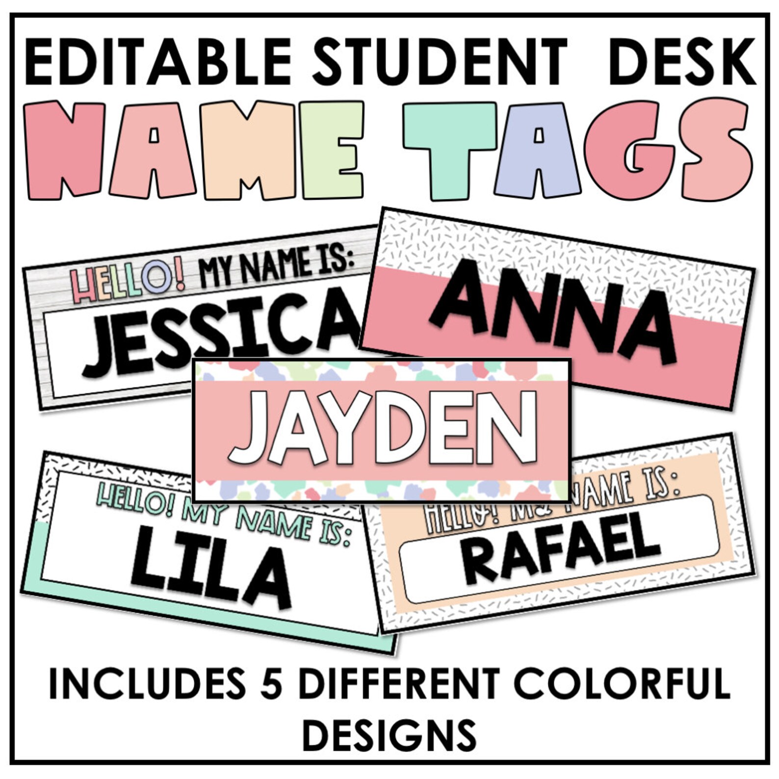 Bright Pastel Editable Desk Name Tags / Name Plates | Target Adhesive ...