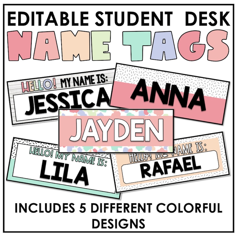 Bright Pastel Editable Desk Name Tags / Name Plates | Target Adhesive ...