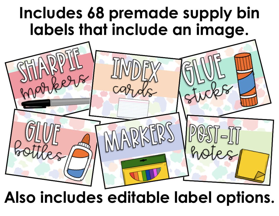 Editable Bright Pastel Supply Bin Labels - Classroom Supply Labels - Etsy