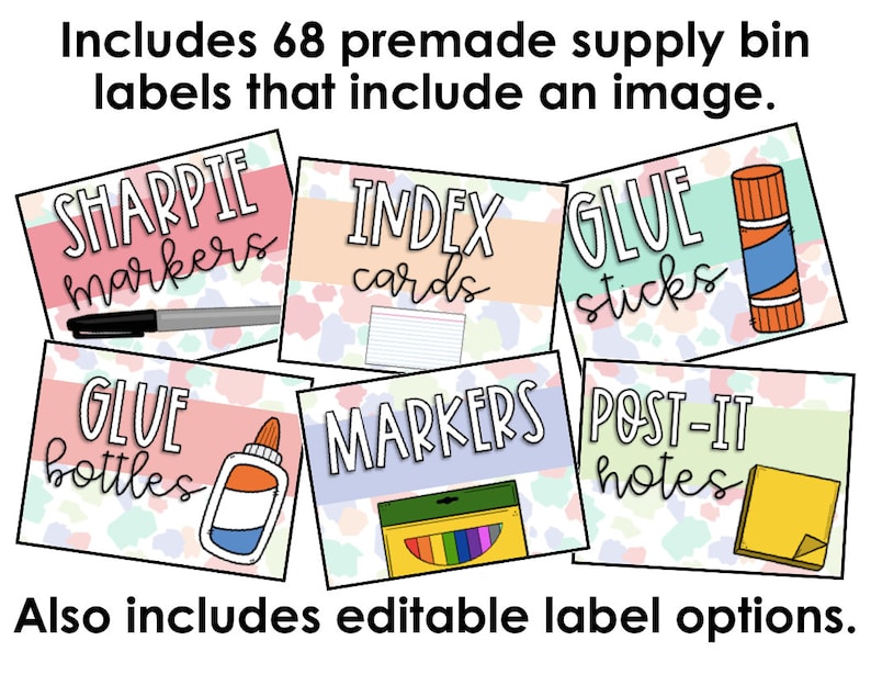 Editable Bright Pastel Supply Bin Labels - Classroom Supply Labels - Etsy