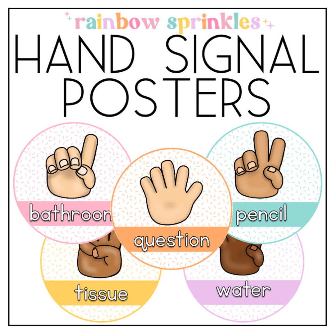 Rainbow Sprinkles Hand Signal Posters | Editable - Etsy