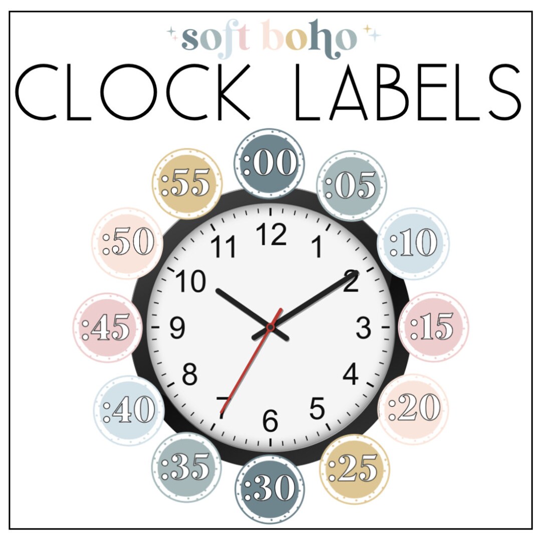 Bright Clock Labels | 5 Minute Intervals | Soft Boho - Etsy