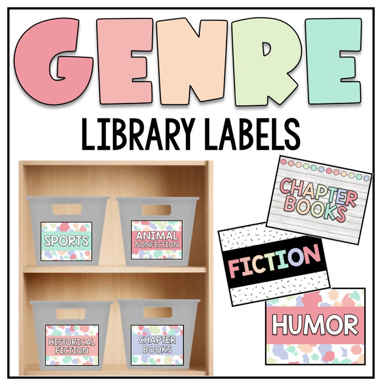 Bright Pastel Library Labels | Classroom Library | Genres | Editable - Etsy