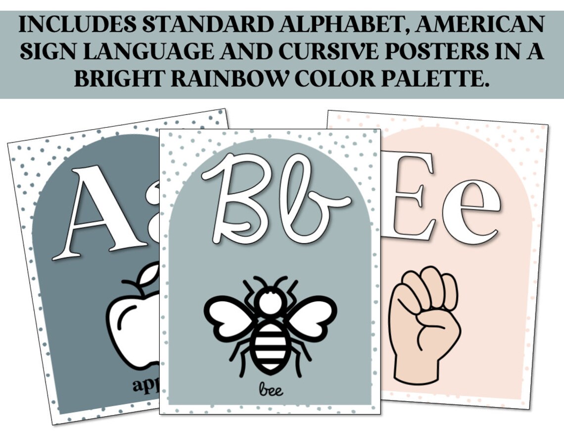 Alphabet Posters and Chart | Cursive | ASL | Soft Boho - Etsy Canada