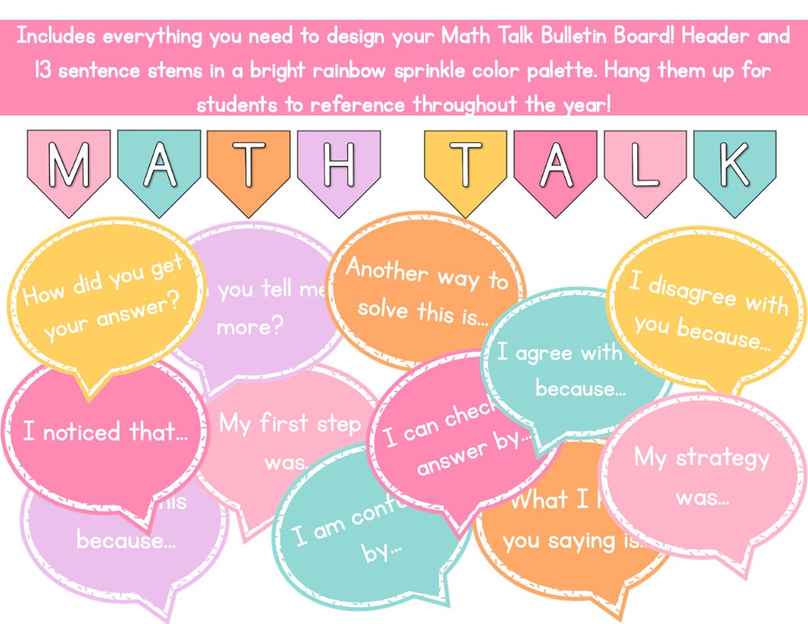 Rainbow Sprinkle Math Talk Posters | Sentence Stems | Number Talks - Etsy