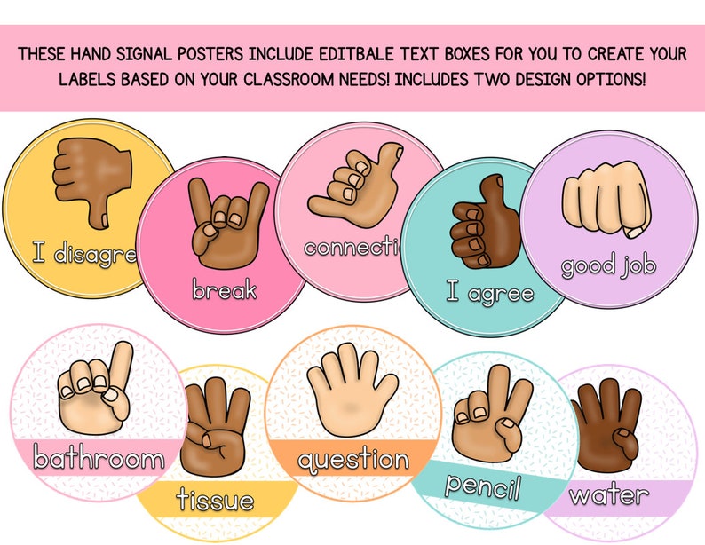 Rainbow Sprinkles Hand Signal Posters | Editable - Etsy