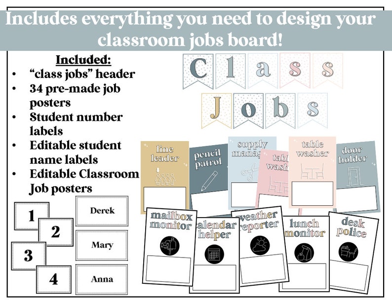 Editable Student Classroom Jobs Posters | Soft Boho | Class Helper ...