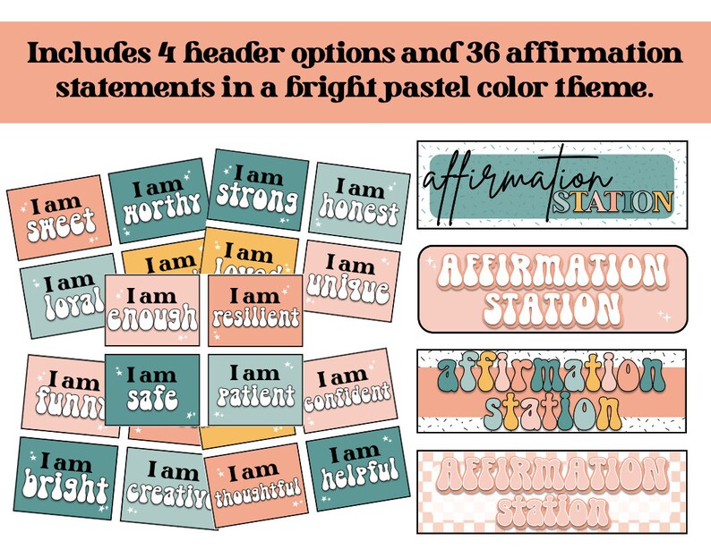 Pastel Affirmation Station Header and Cards | Pastel Paradise - Etsy