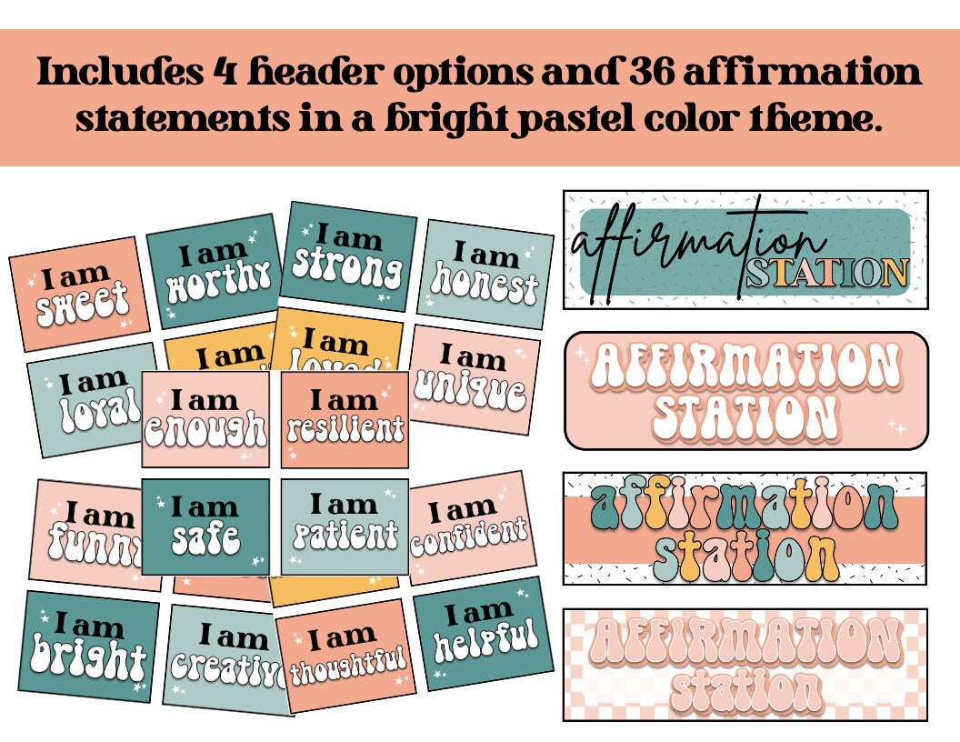 Pastel Affirmation Station Header and Cards | Pastel Paradise - Etsy
