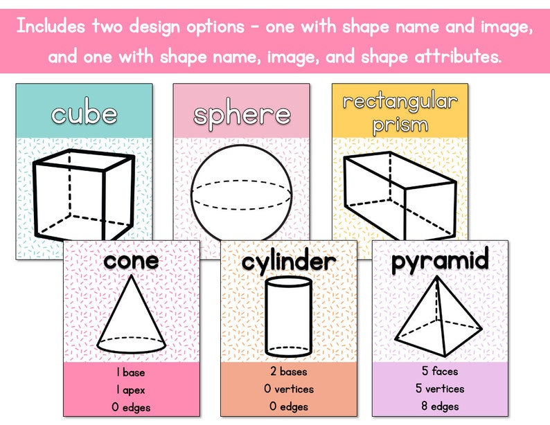 Rainbow Sprinkle 3D / Solid Shape Posters | Shape Attributes - Etsy