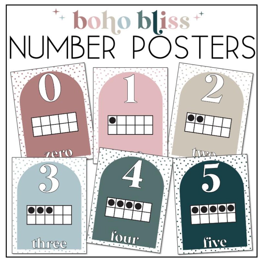 Bright Number Posters | 0-20 | Ten Frames | Boho Bliss - Etsy