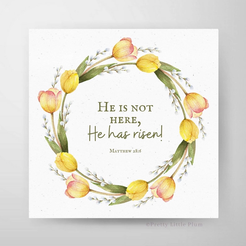 Easter Bible Verse Printable Wall Decor, Matthew 28:6 He is Risen ...