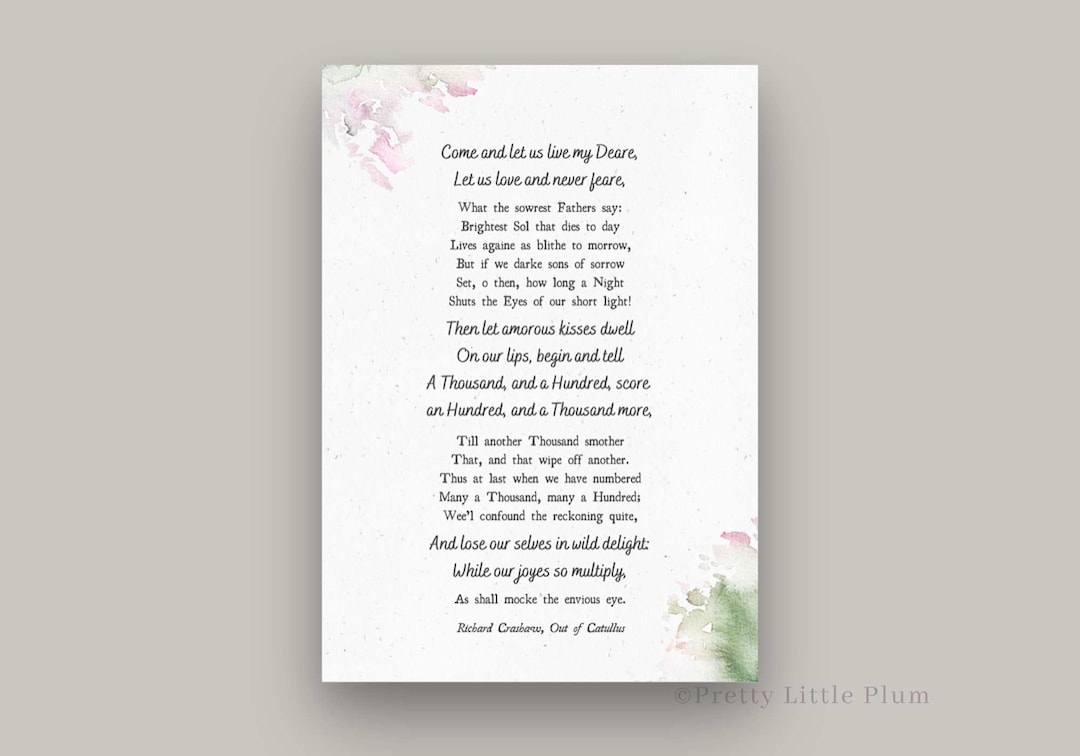 Catullus Poem Printable, Romantic Wall Art Print, Love Decor, Valentine ...
