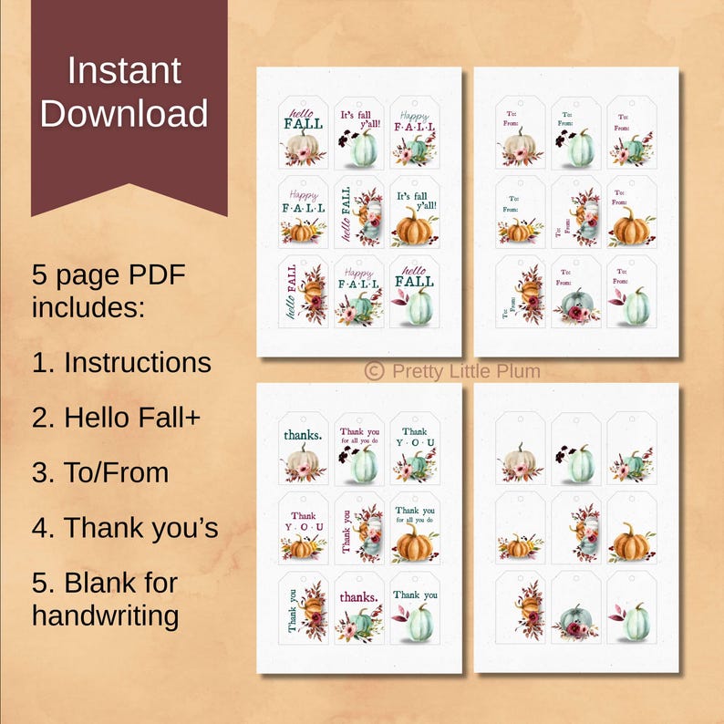 Fall Host Gift Tag Printable, Pumpkins Autumn Thank You Notes (digital ...