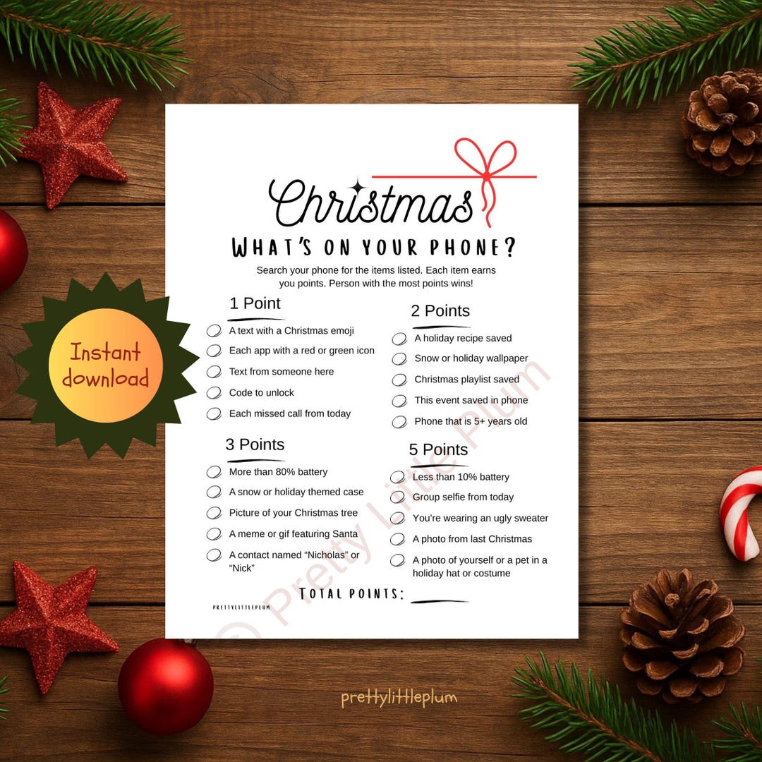Christmas Phone Game Printable, Scavenger Hunt, Holiday Party Activity ...