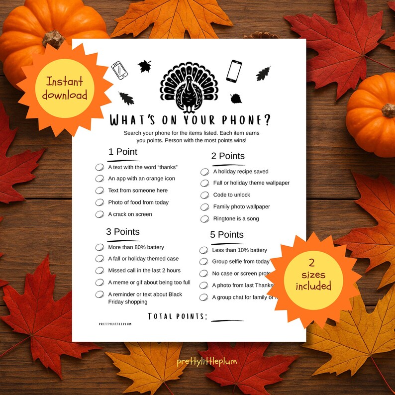 Easy Party Game Printable for Thanksgiving, Phone Scavenger Hunt ...