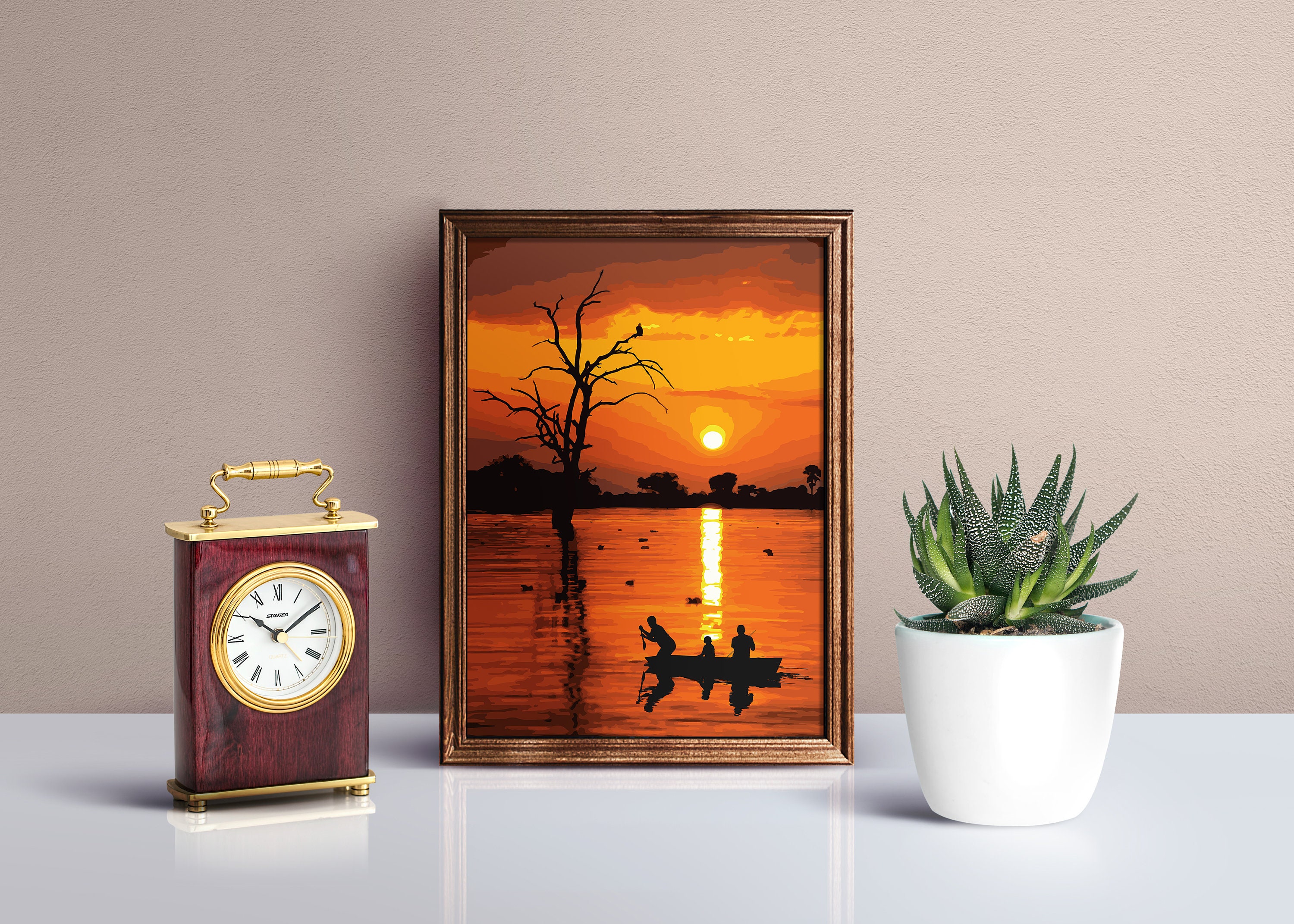 Sunset Views Art Print Landscape Poster,sun and River Printable Vector ...