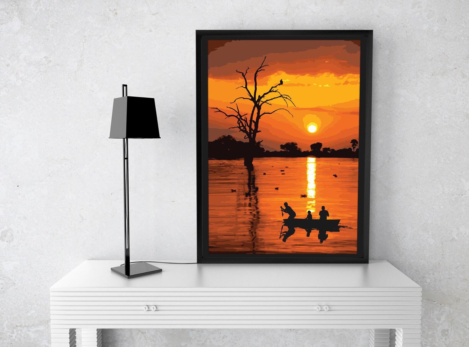 Sunset Views Art Print Landscape Poster,sun and River Printable Vector ...