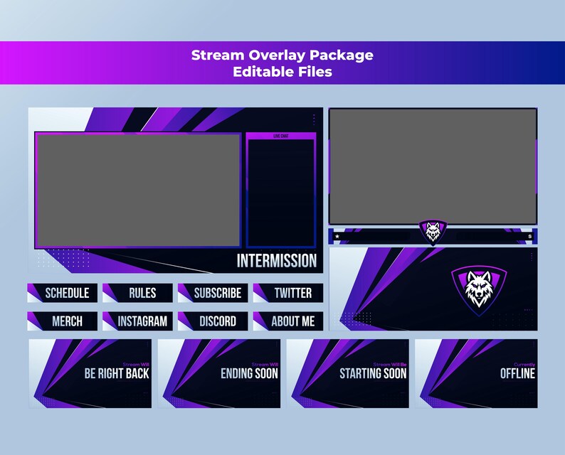 Cool Modern Purple and Black Overlay Stream for Twitch - Etsy
