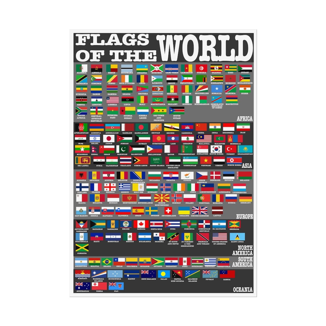 World Flags Poster, Educational Classroom Decor, Kids Learning Wall Art ...
