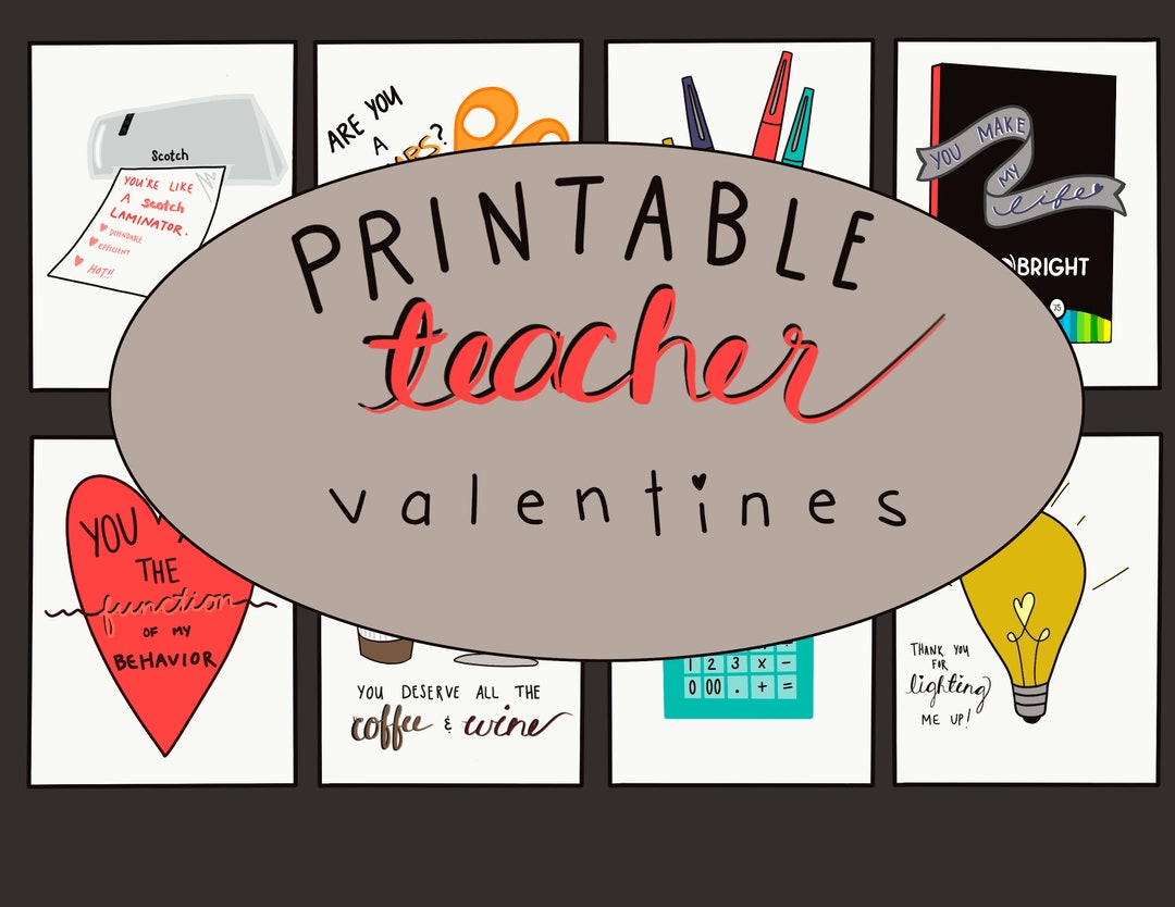 Punny Teacher Valentines Day Cards, Digital and Printable, Cute and ...