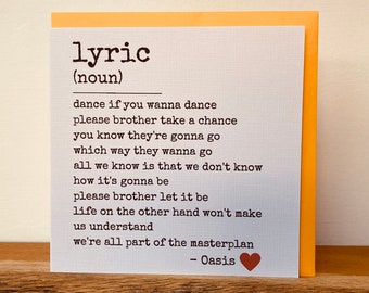 Song Lyric Card | Etsy