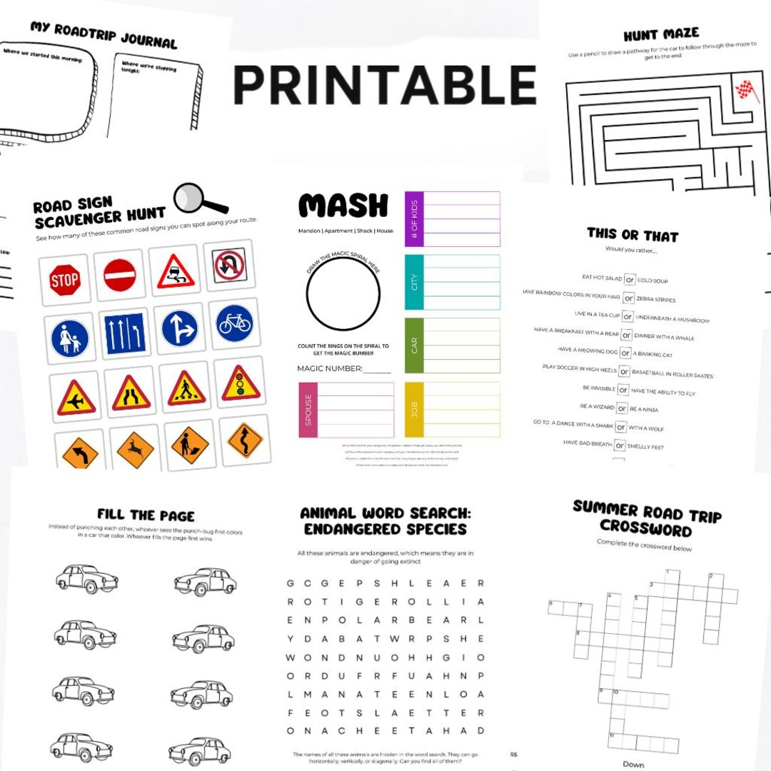 Road Trip Activity Book for Kids | Printable Travel Games & Puzzles ...
