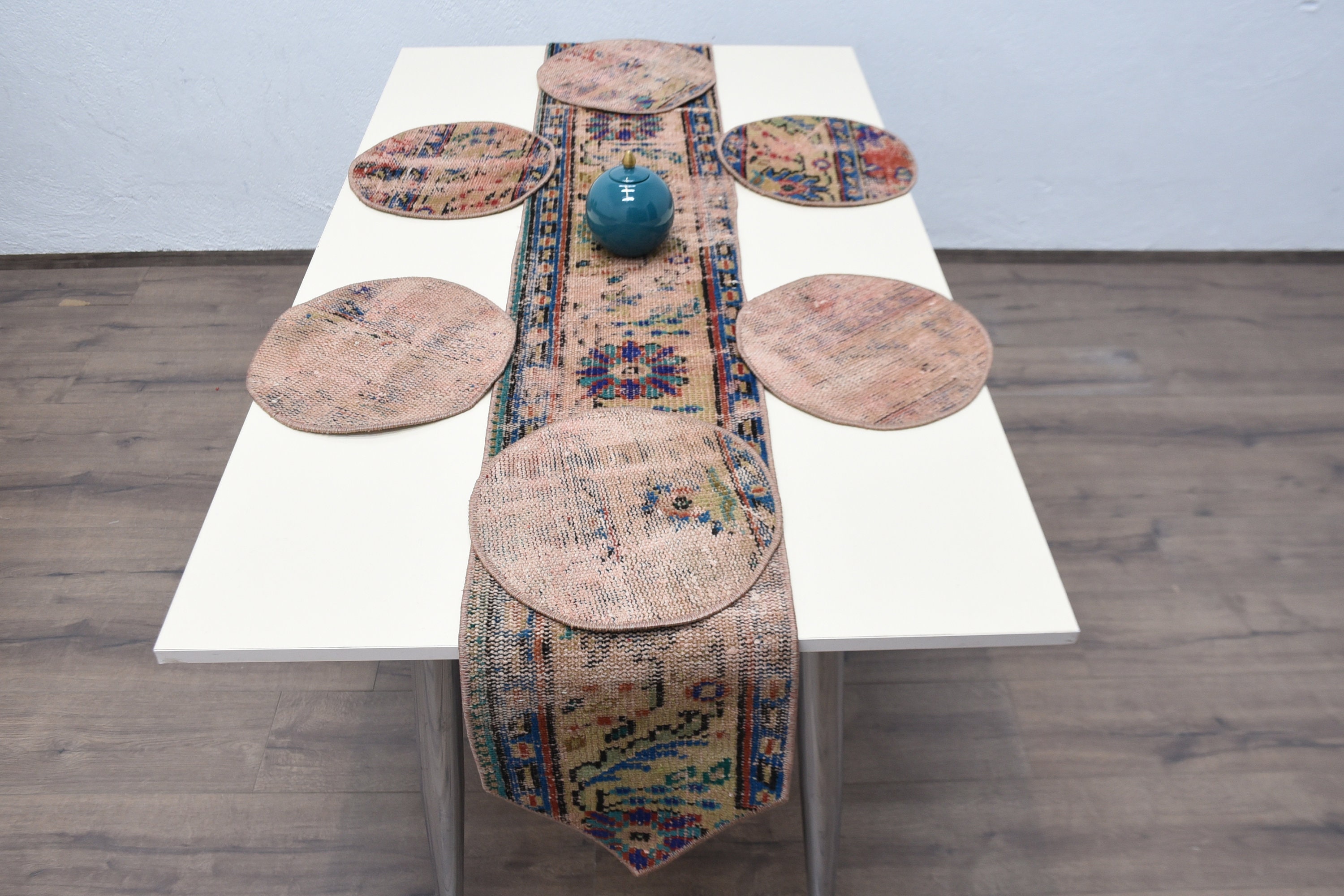 Rug Table Runner and Set of Six Supla, Table Runner Set, Kitchen Decor ...