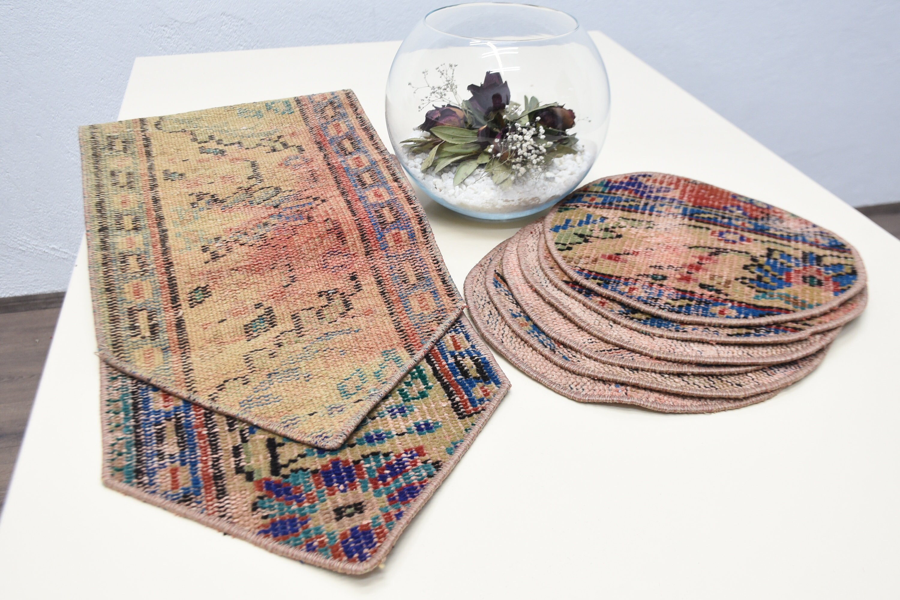 Rug Table Runner and Set of Six Supla, Table Runner Set, Kitchen Decor ...