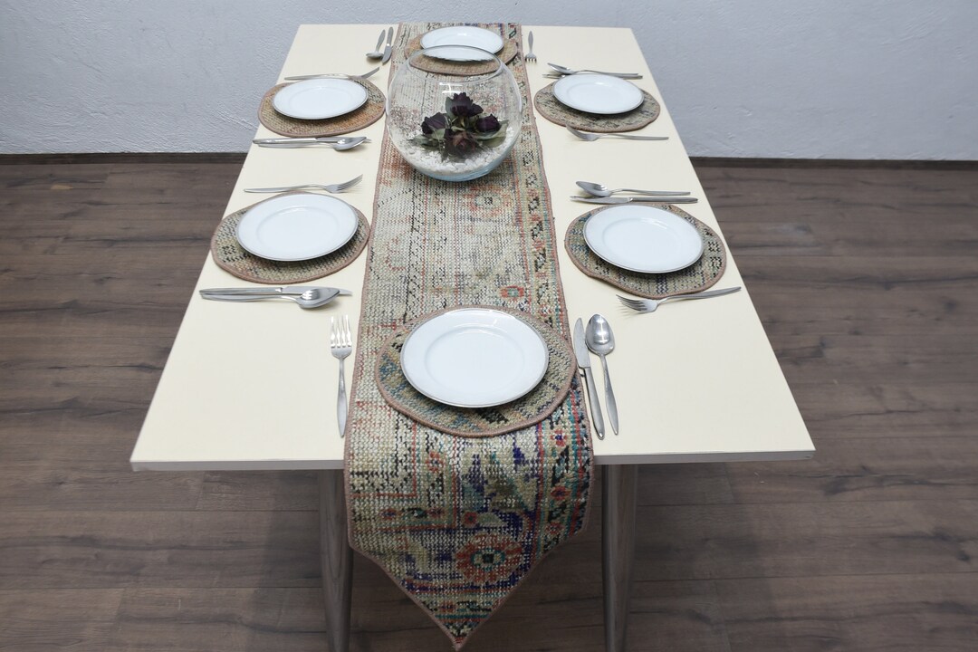 Rug Table Runner and Set of Six Supla, Table Runner Set, Kitchen Decor ...