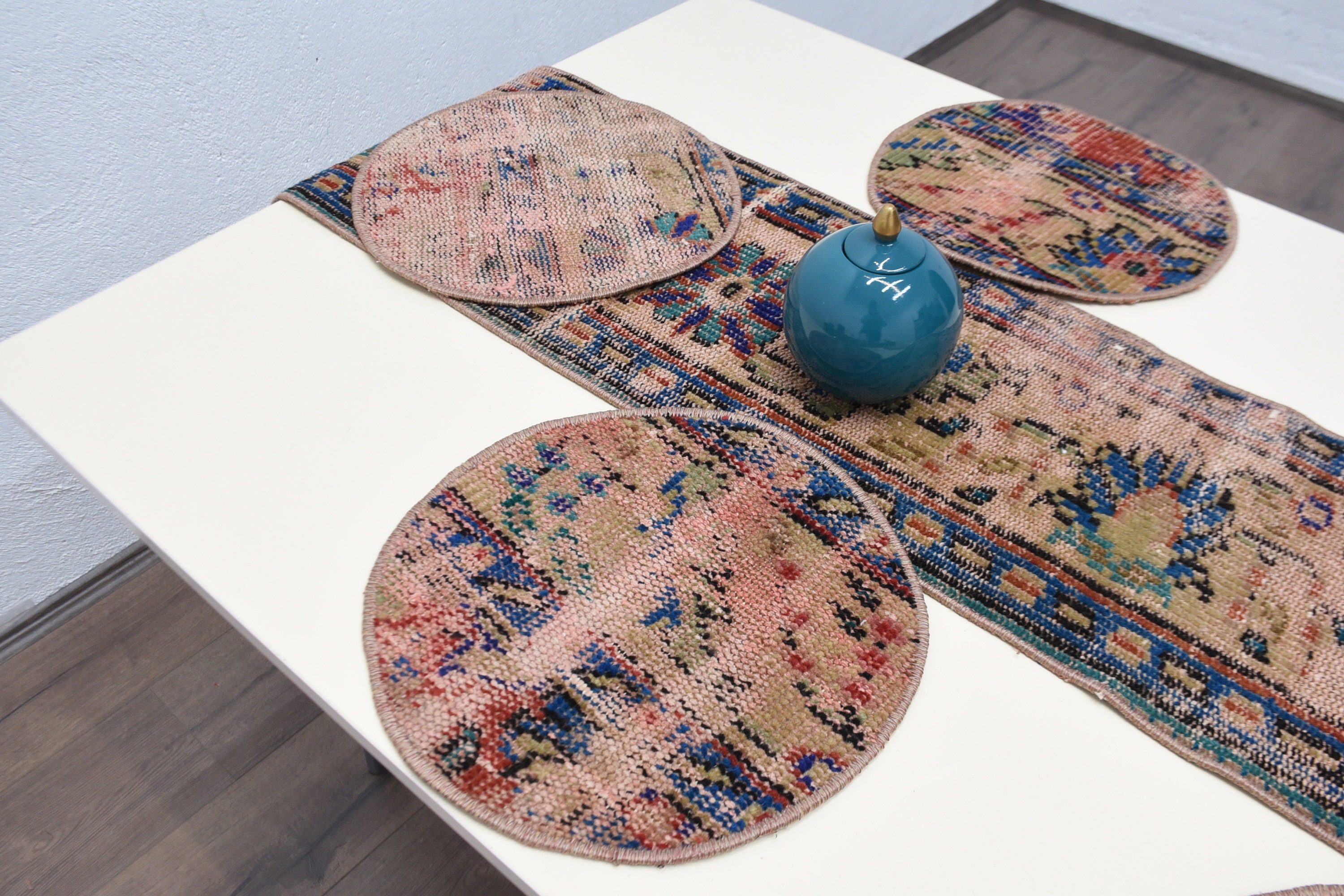 Rug Table Runner and Set of Six Supla, Table Runner Set, Kitchen Decor ...