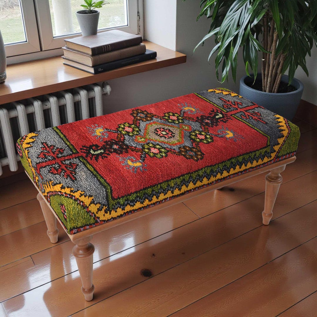 Persian Style Bench, Kilim Pattern Bench, Handmade Furniture, Mudroom ...