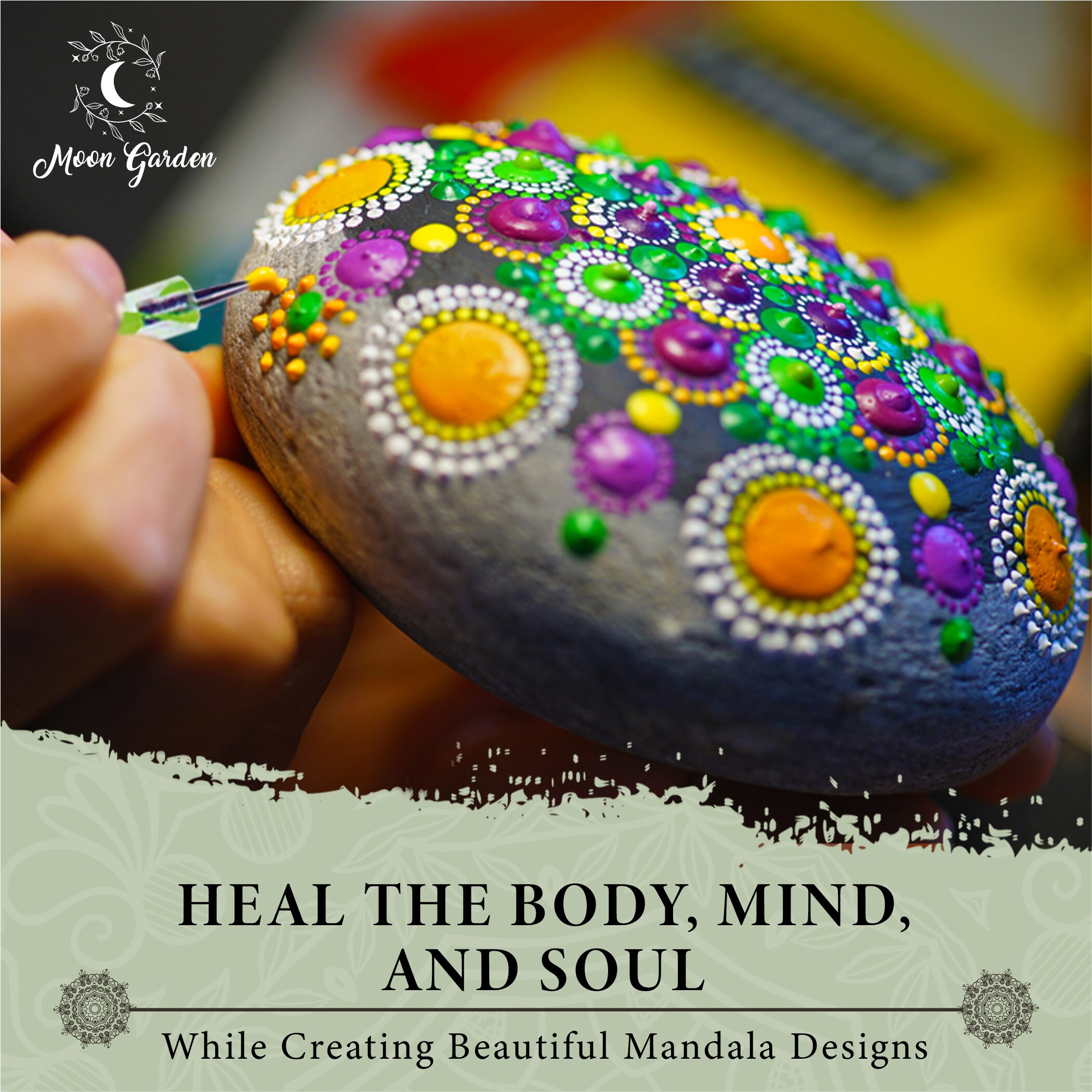 Moon Garden Mandala Rock Painting Kit - Large Wooden Rocks for Painting ...