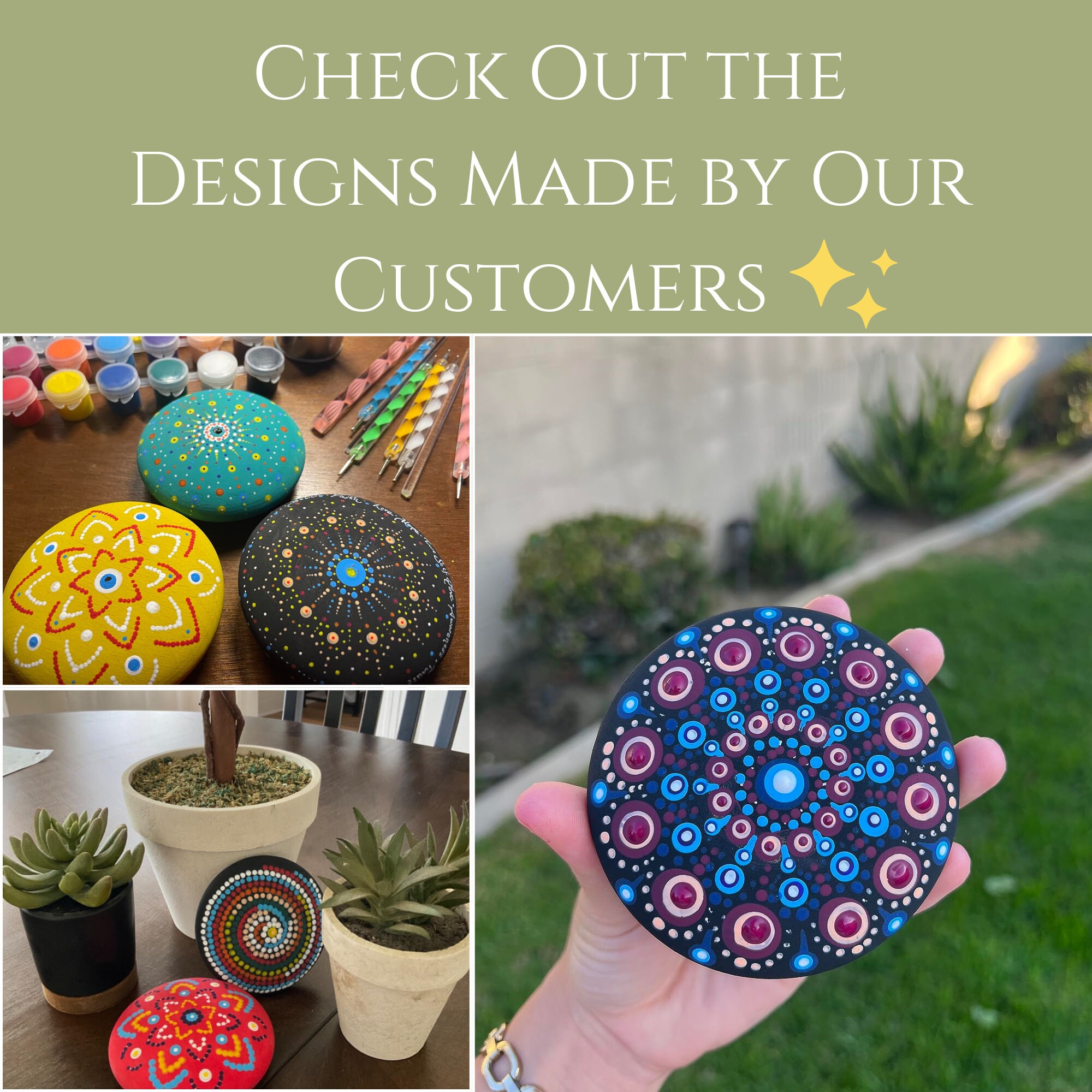 Moon Garden Mandala Rock Painting Kit - Large Wooden Rocks for Painting ...